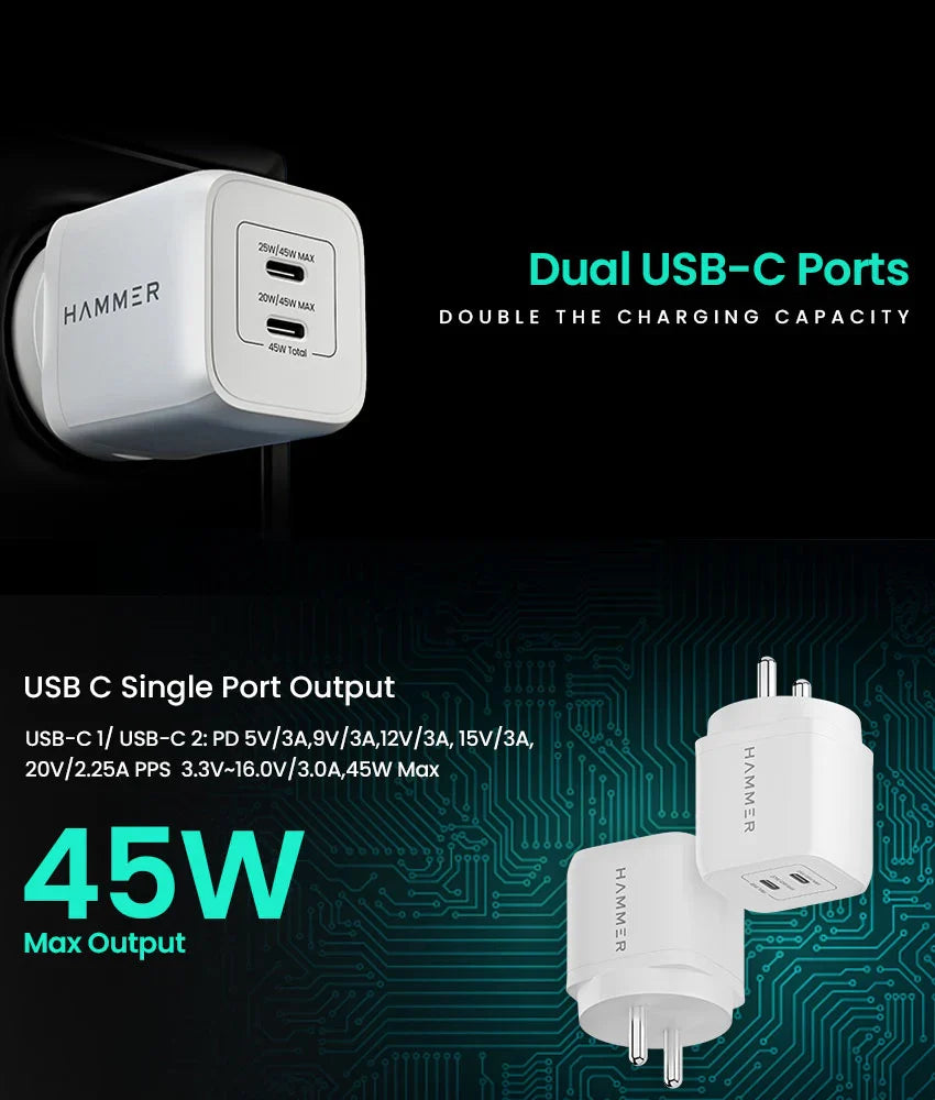 Power Up with Hammer’s Dual USB-C Chargers: Lightning-Fast Charging So